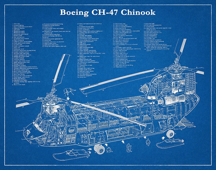 Boeing CH-47 Chinook Helicopter Print - Chinook Helicopter Blueprint ...