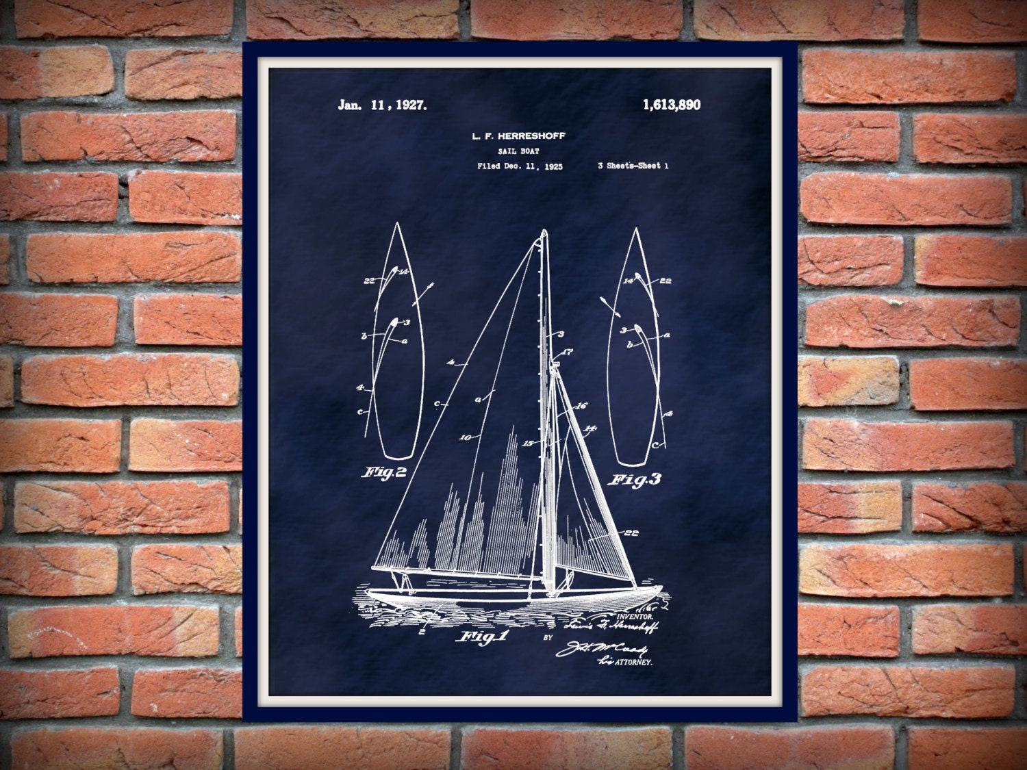 1927 Sailboat Patent Print - Sailboat Poster - Boat Print - Nautical ...