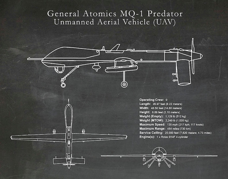 MQ-1 Predator UAV Drone Spy Plane Drawing Reconnaissance | Etsy