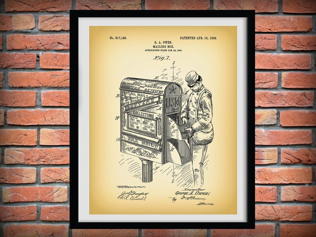 1906 Mailbox Patent Print - Print Poster - Home Decor Wall Art ...