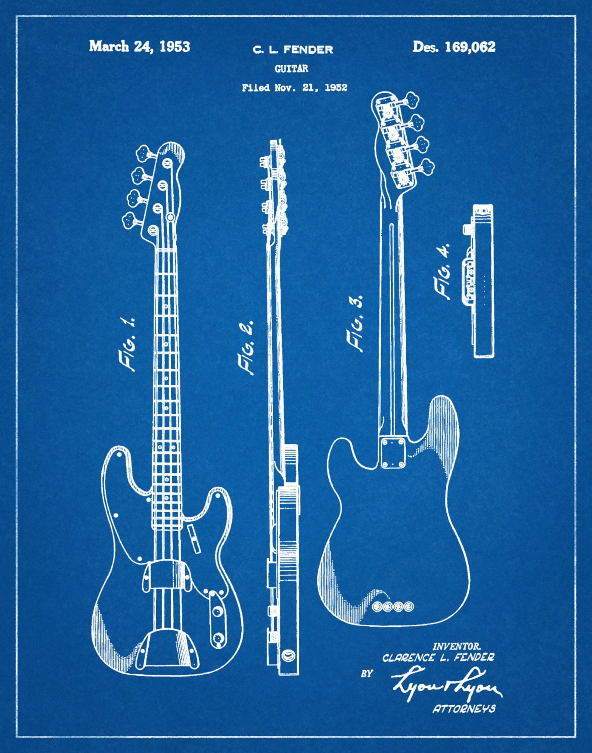 Patent 1952 Fender Guitar - Designed by Clarence Fender - Rock Band ...