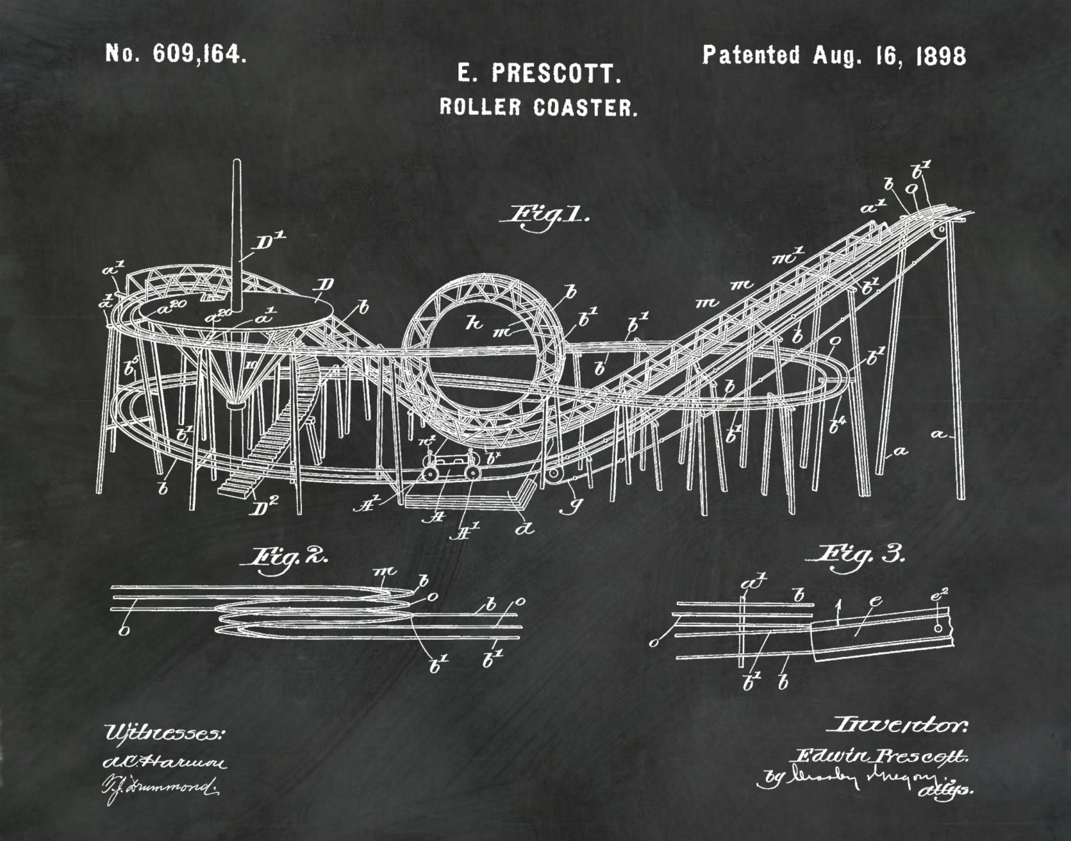 1898 Roller Coaster Patent Print - Rollercoaster Blueprint - Thrill ...