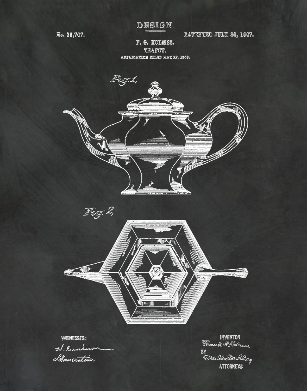 1907 Tea Pot Patent Print Coffee Pot Patent Print Kitchen - Etsy