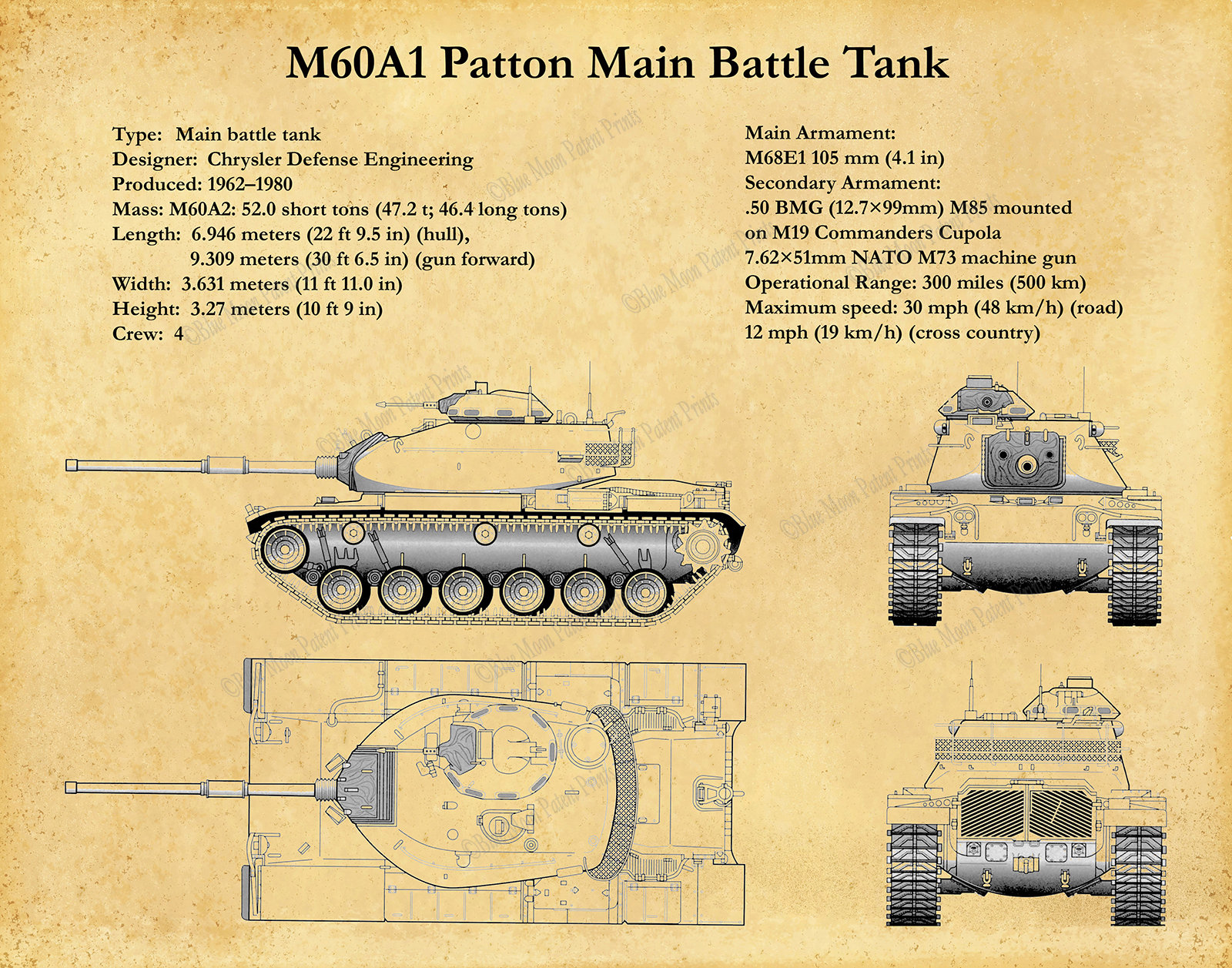M60A1 Patton Main Battle Tank Designed for the Military, M60A1 drawing ...