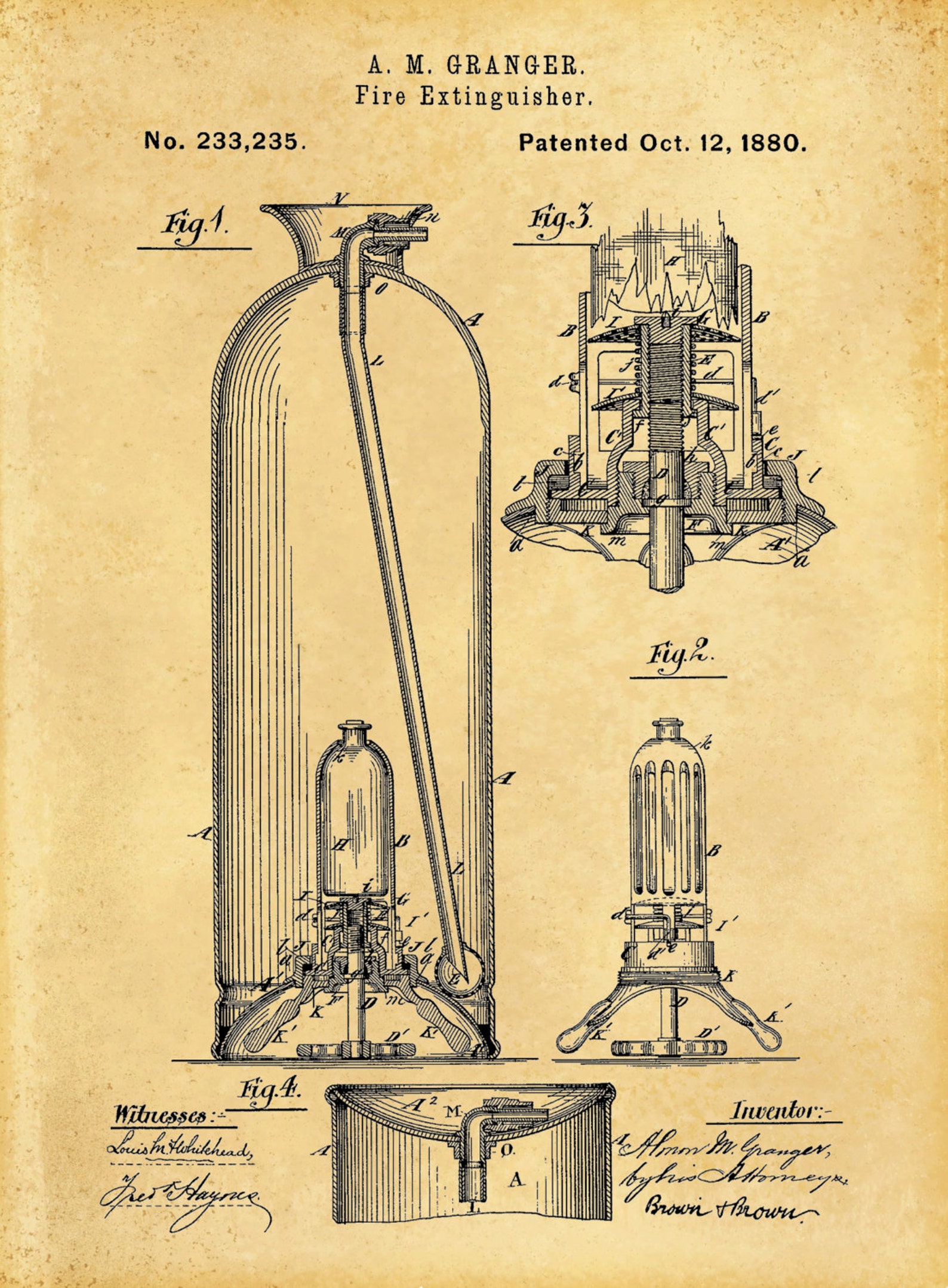 Patent 1880 Fire Extinguisher Art Print Poster Wall Art Fire House Wall ...