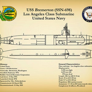 USS Bremerton SSN-698 Submarine Blueprint, Los Angeles Class Submarine ...