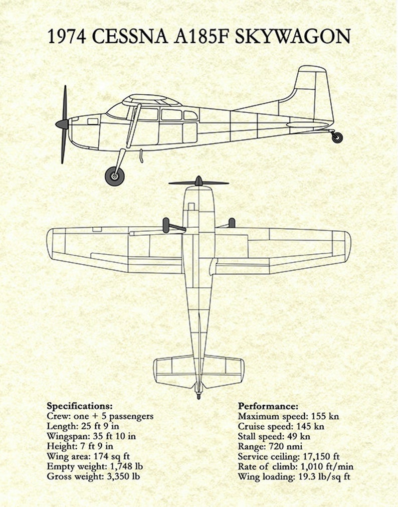 1974 Cessna A185F Skywagon Drawing Cessna 185 Airplane Print - Etsy