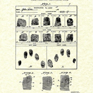 1926 Fingerprint ID Patent Print, Fingerprint Identification System Art ...