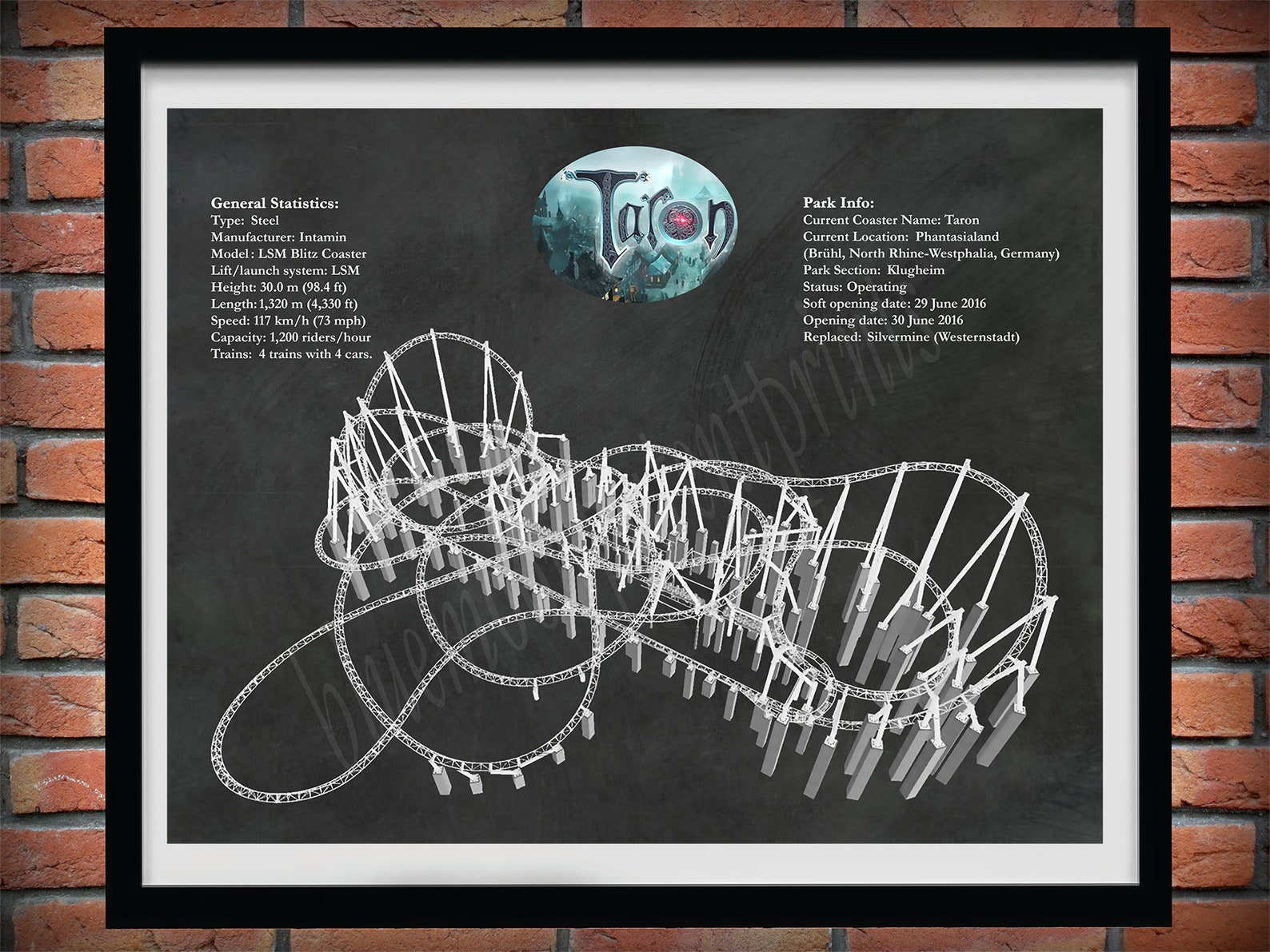 Taron Roller Coaster Drawing Phantasialand Roller Coaster - Etsy