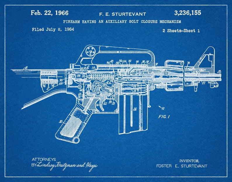 1966 M-16 Rifle Patent Print AR15 Blueprint Vers 2 AR-15 - Etsy