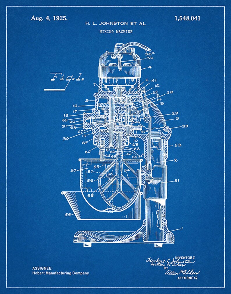 1925 Hobart Mixer Patent Print Hobart Commercial Mixer - Etsy