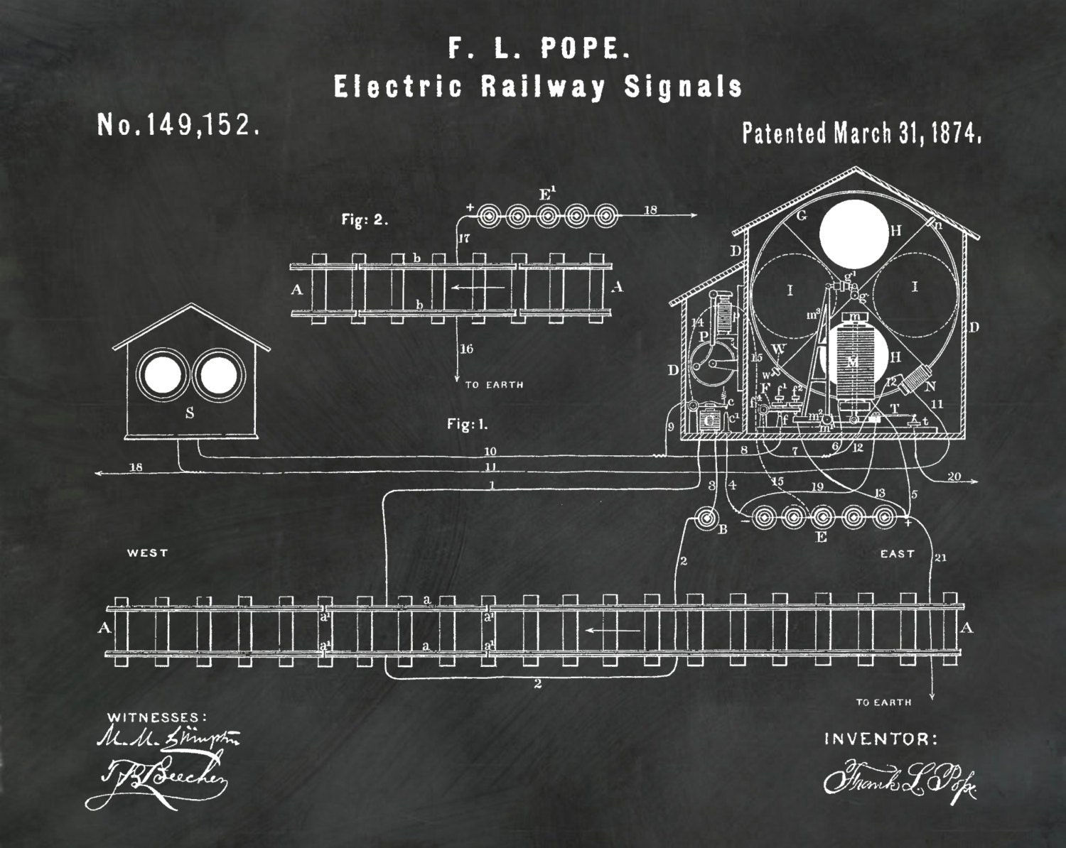 Patent 1874 Electric Railway Signal - Railroad Signal -Train Art ...