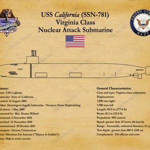 USS California SSN 781 Drawing, Virginia Class Submarine Blueprint, USS ...