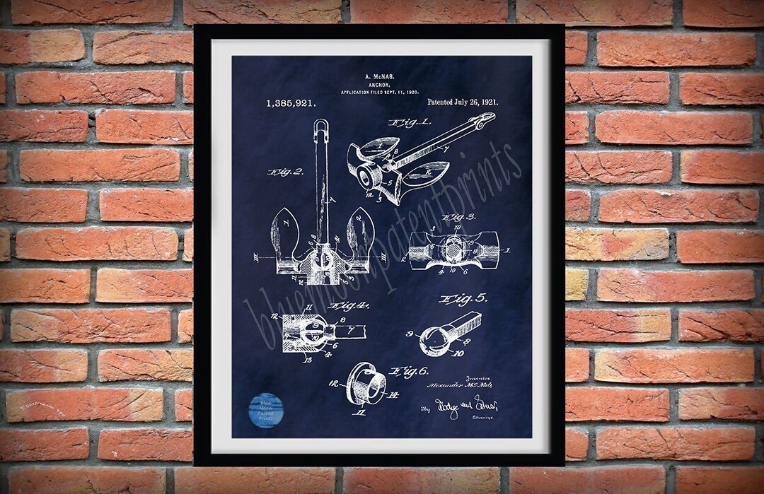 1921 Ship Anchor Patent Print - Mcnab Anchor Blueprint - Boat Anchor ...