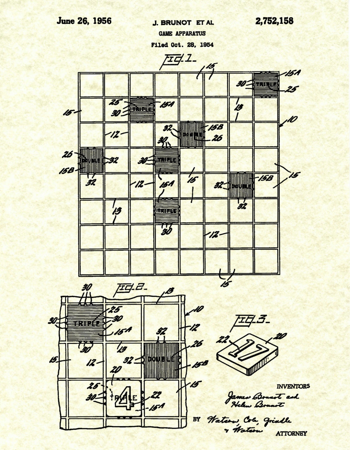 1956 Scrabble Game Patent Print - Board Game Poster - Game room Decor ...