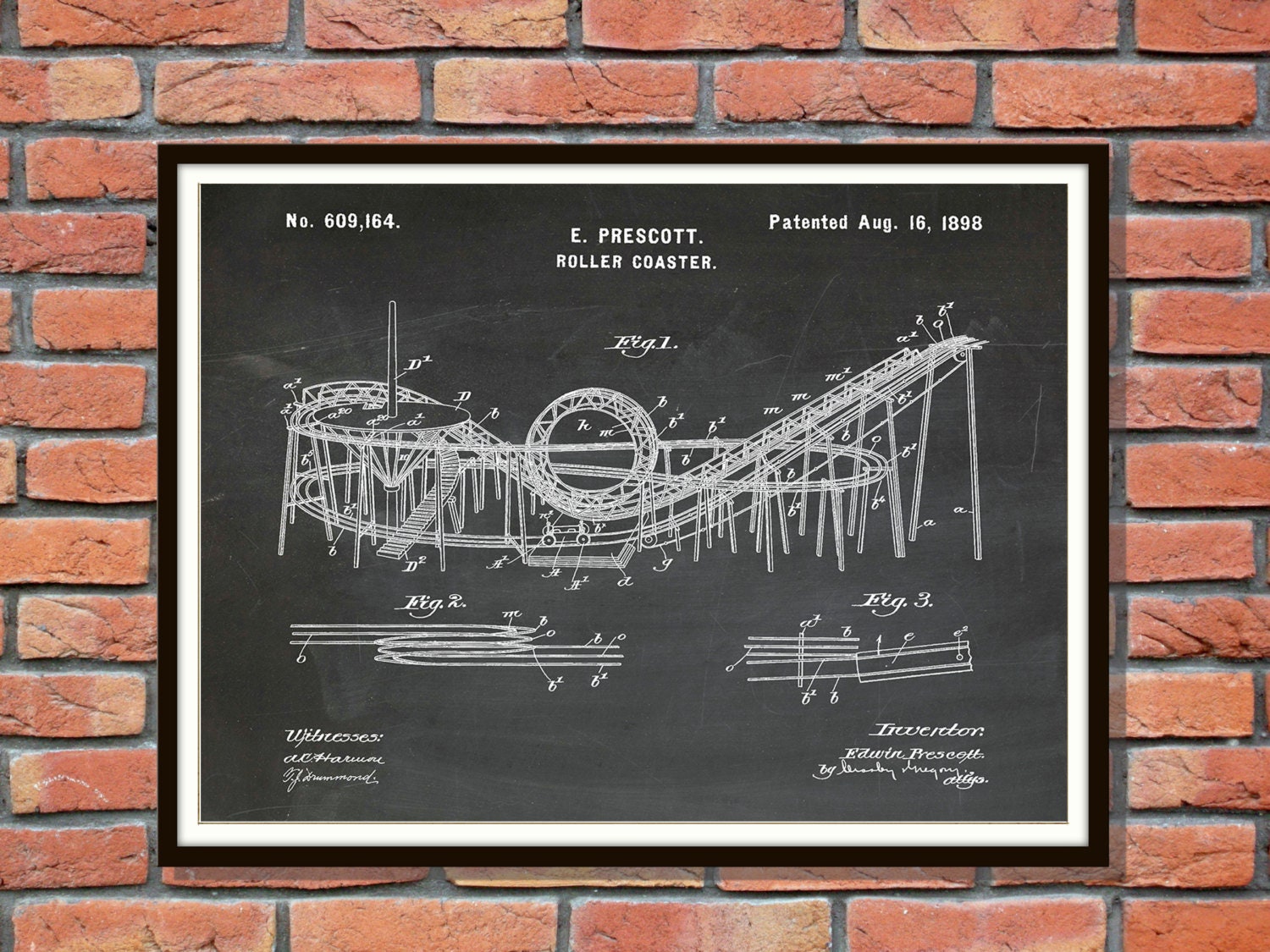 1898 Roller Coaster Patent Print - Rollercoaster Blueprint - Thrill ...