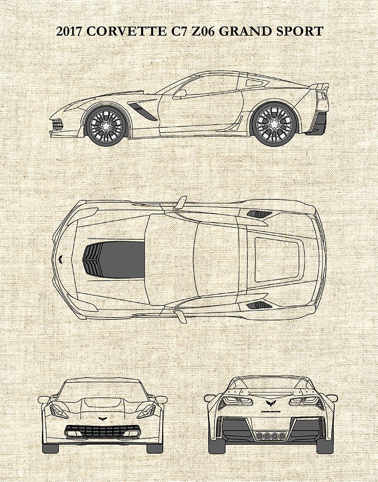 2017 Corvette C7-Z06 Grand Sport Drawing, Chevy Corvette C7-Z06 Grand ...