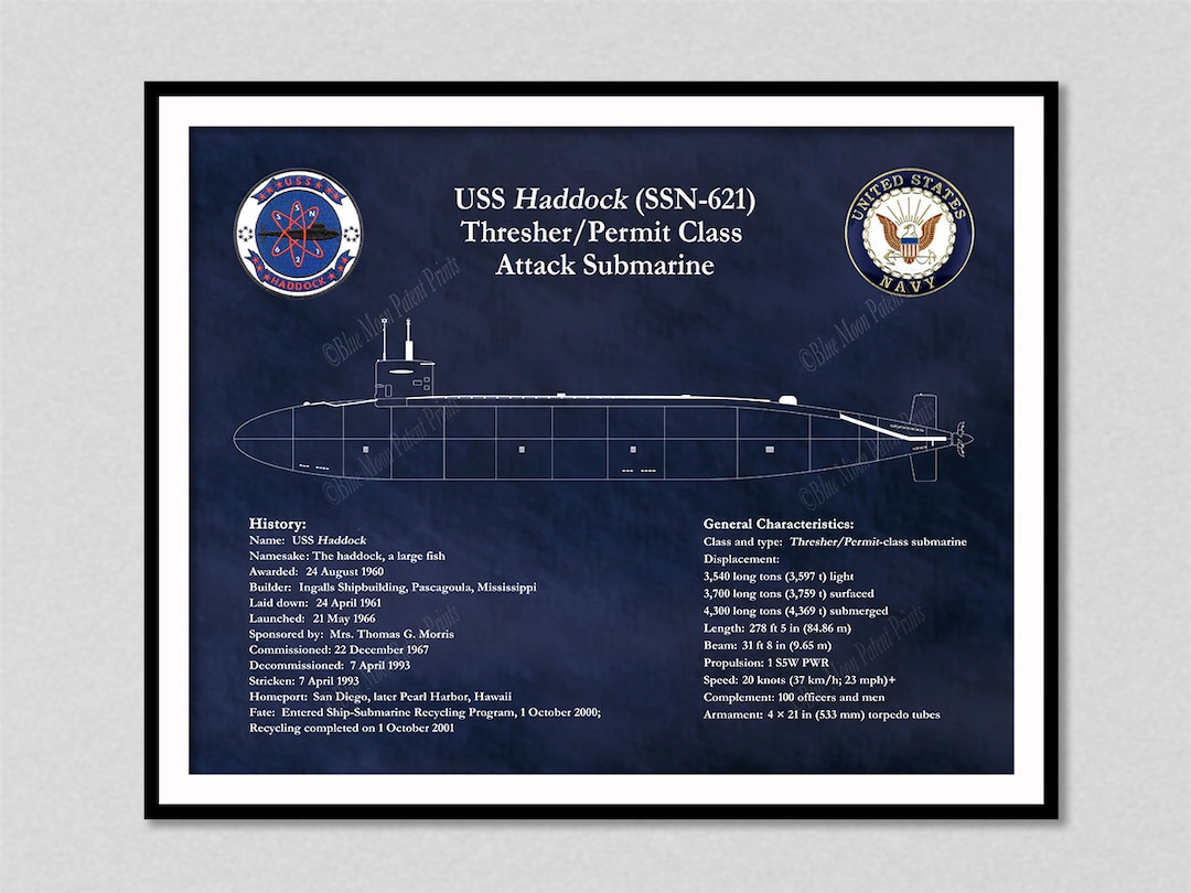 USS Haddock SSN-621 Drawing, Permit Class Submarine Blueprint, USS ...