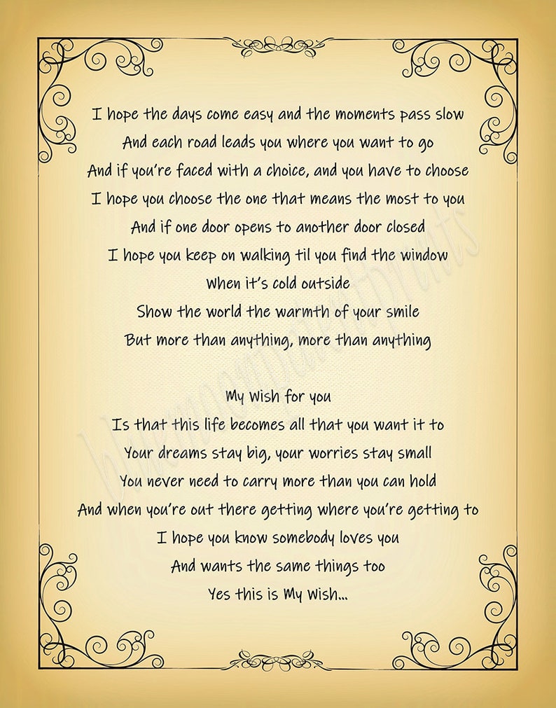 My Wish for You Lyrics Art Print Rascal Flatts Song Lyrics | Etsy