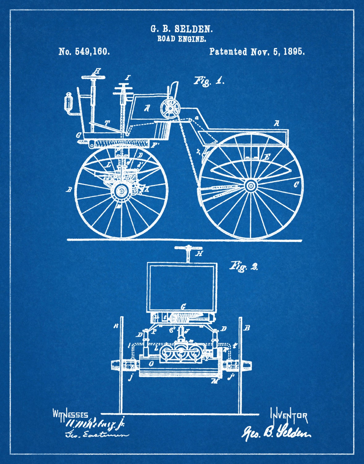 1895 Automobile Patent Print - 1st US Automobile Patent Invented by ...