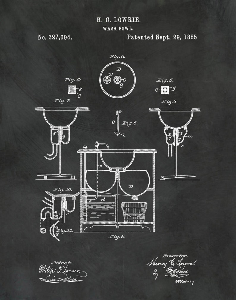 1885 Sink Patent Print Wash Bowl Art Print Bathroom Decor | Etsy