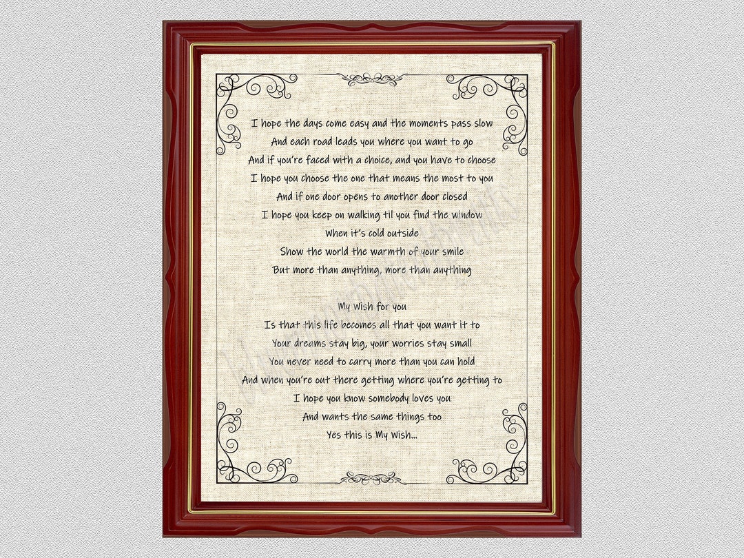 My Wish for You Lyrics Art Print, Rascal Flatts Song Lyrics Poster ...