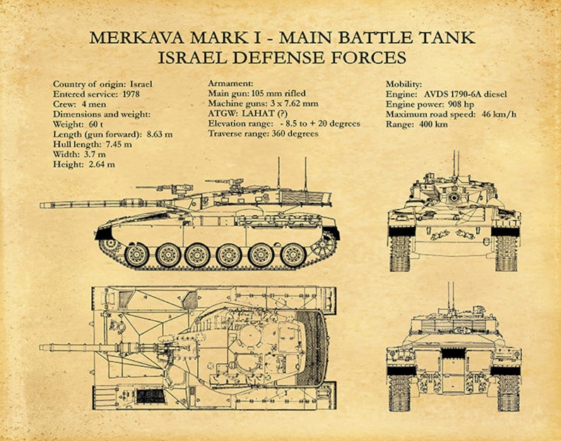 Merkava Mark I Tank Blueprint Israeli Main Battle Tank - Etsy