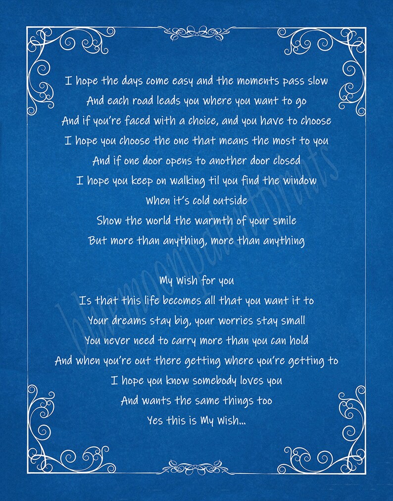 My Wish for You Lyrics Art Print Rascal Flatts Song Lyrics | Etsy