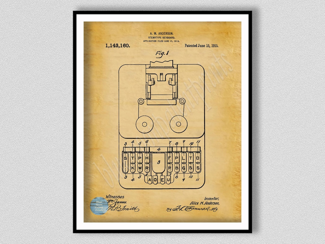 1915 Stenographic Machine Patent Print, Court Reporter Wall Art ...