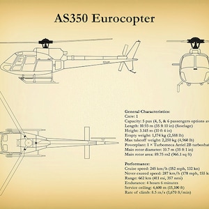 AS350 Eurocopter Art Print, AS350 Helicopter Blueprint, Helicopter ...