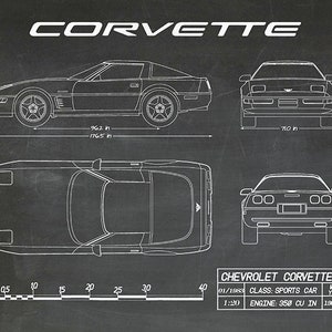 Corvette C4 Drawing, Chevy Corvette C4 Poster, Chevrolet Corvette C4 ...