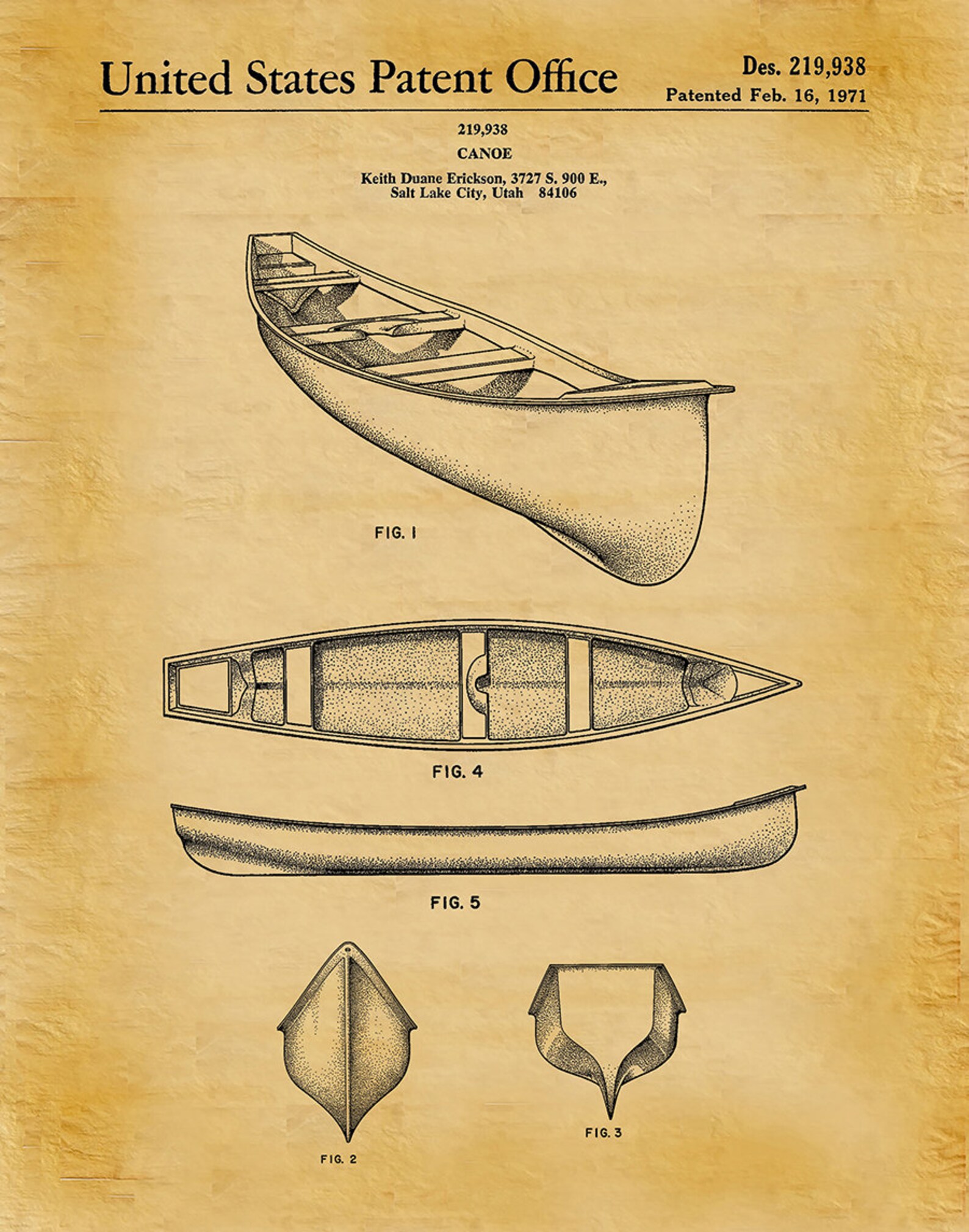 1971 Canoe Patent Print Paddle Boat Poster Canoe Poster | Etsy