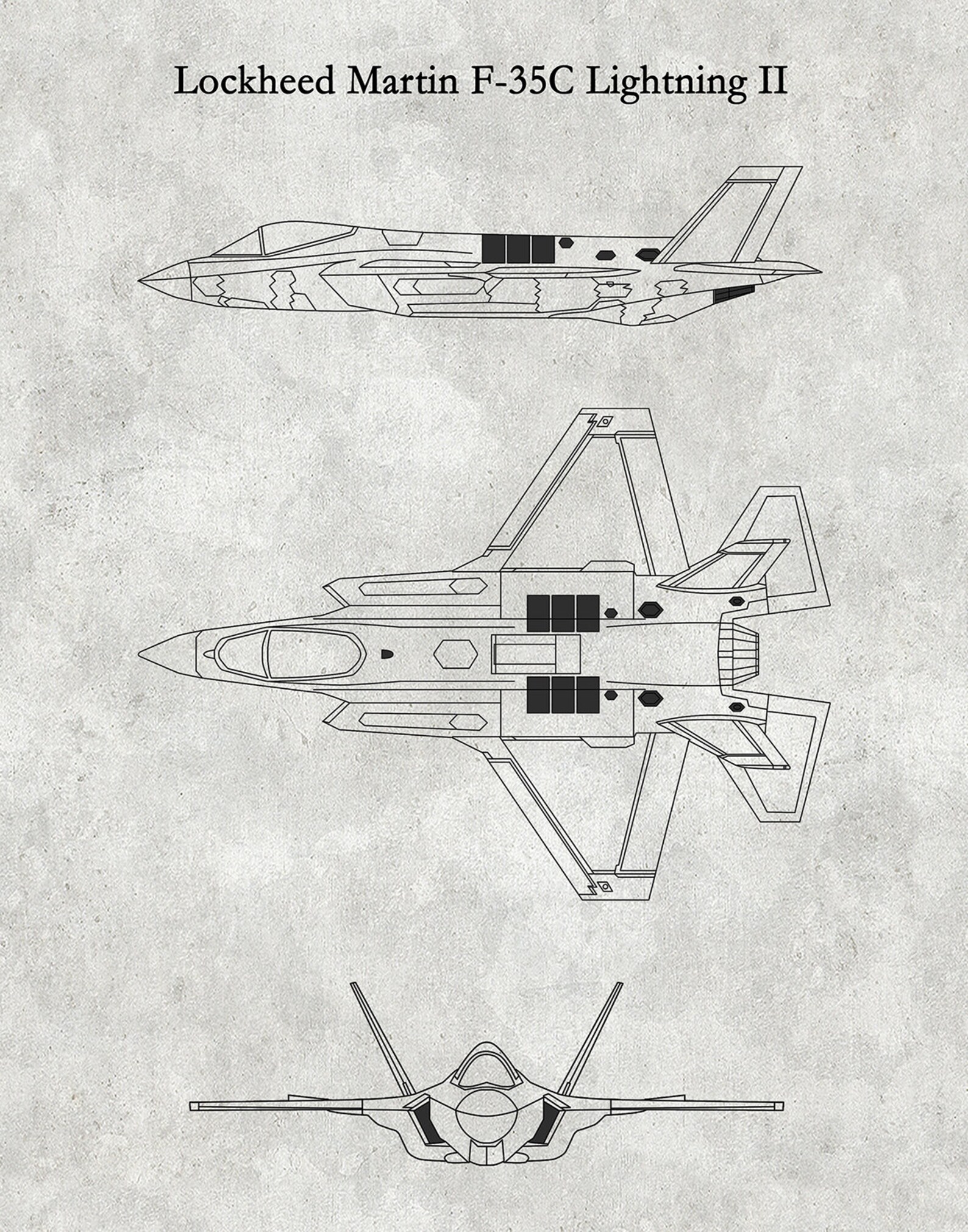 Lockheed Martin F-35 Lightning II Drawing, F-35C Aircraft Blueprint, F ...