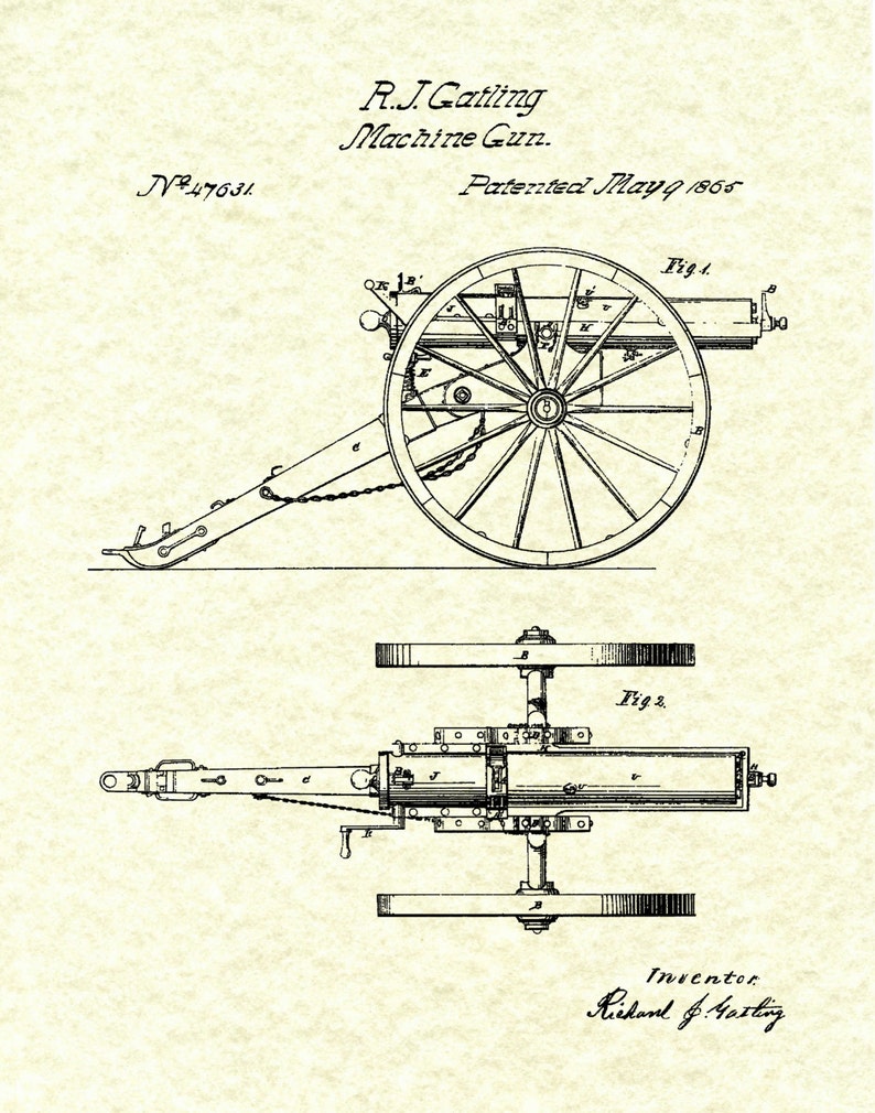 1865 Gatling Gun Patent Invented By Richard Gatling Art Print Etsy