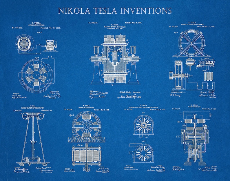 Nikola Tesla Patent Prints 7 Tesla Inventions Poster Tesla - Etsy