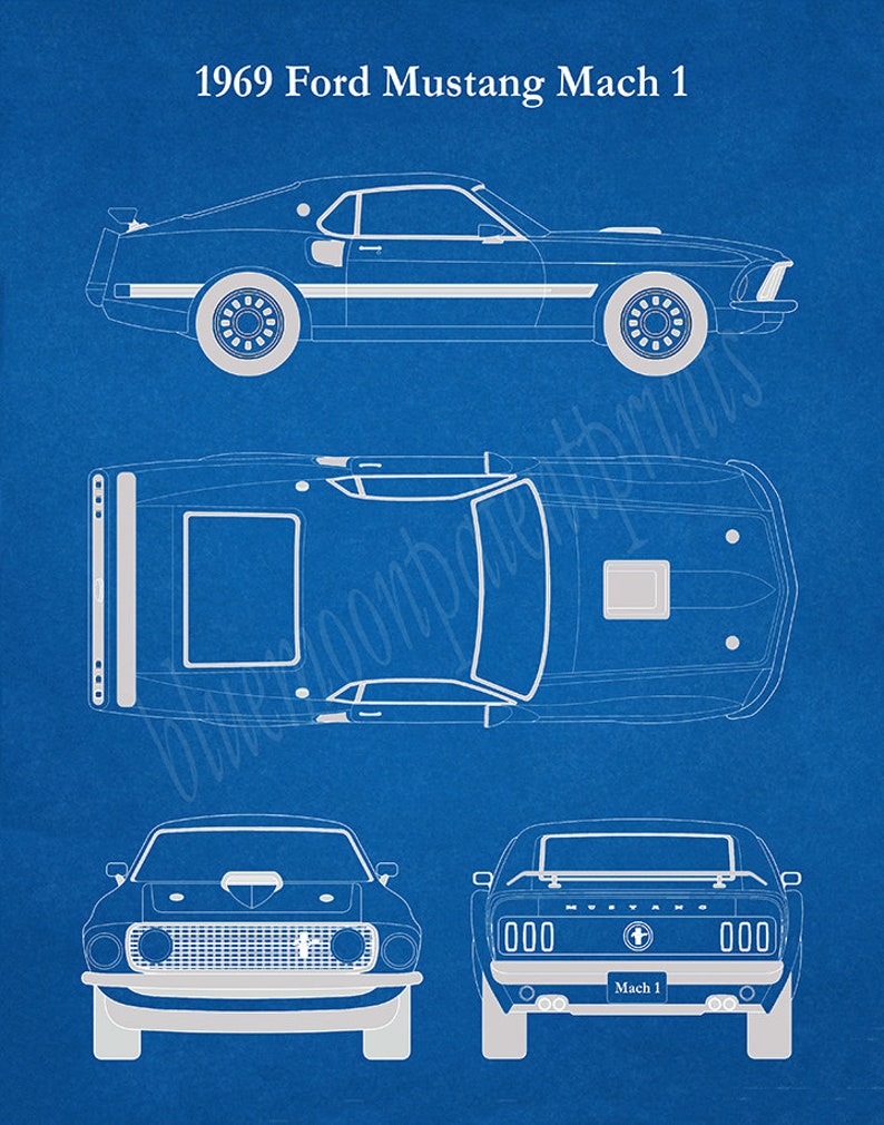1969 Ford Mustang Mach 1 Poster Mustang Mach 1 Drawing - Etsy