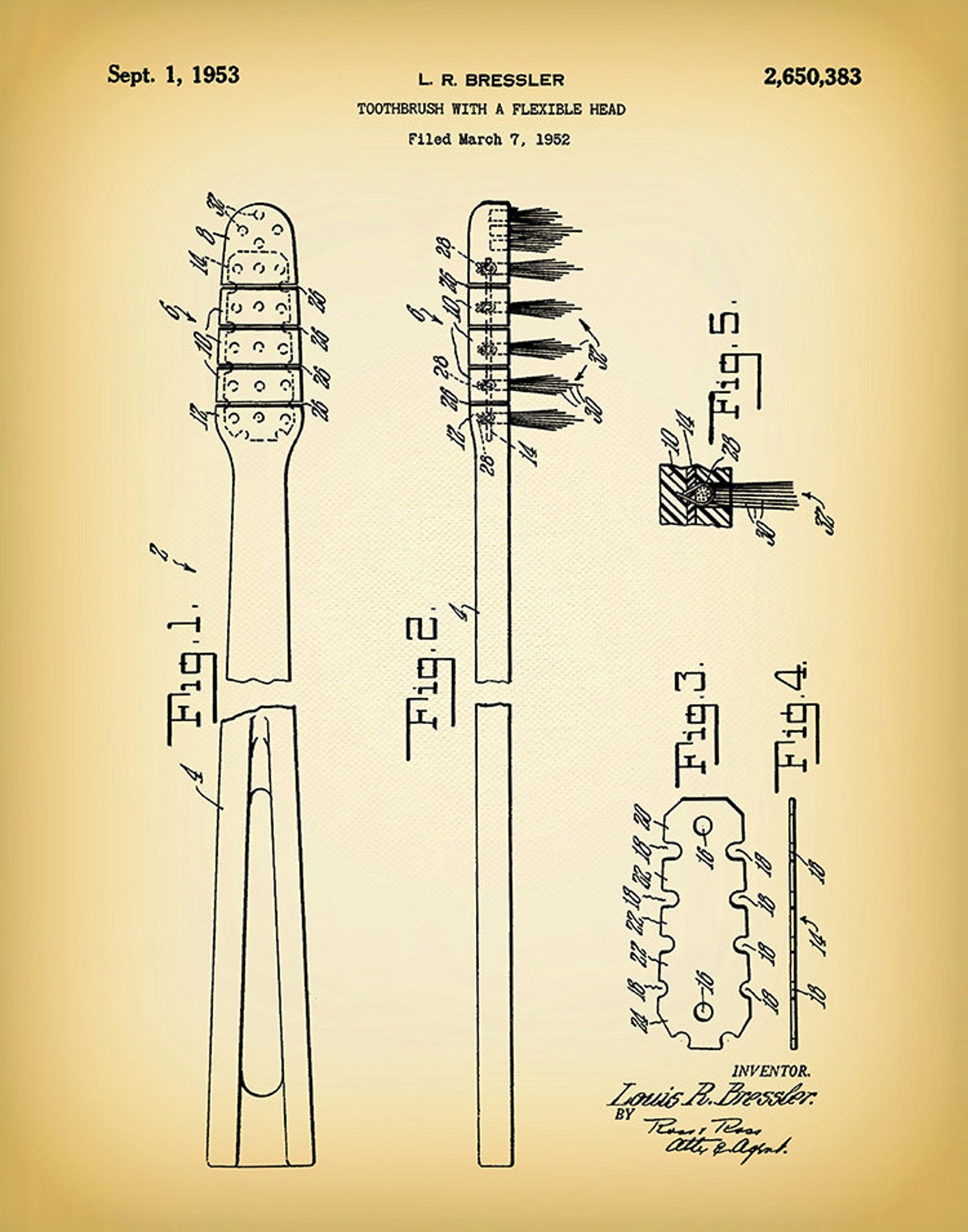 1953 Toothbrush Patent Print Bathroom Decor Home Decor | Etsy