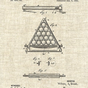 1891 Pool Ball Rack Patent Print Game Room Poster Billiard Ball Rack ...