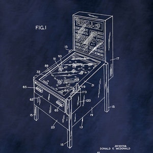 1957 Pinball Machine Patent Print - Pinball Game Arcade Poster ...