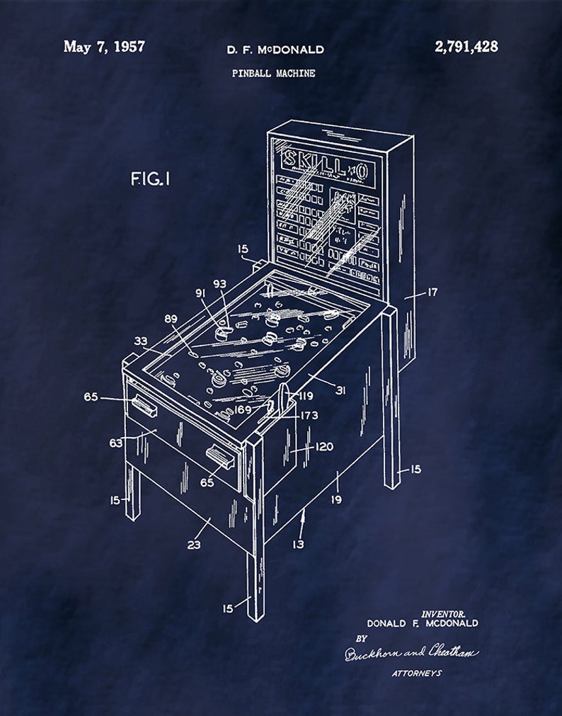 1957 Pinball Machine Patent Print Pinball Game Arcade Poster | Etsy