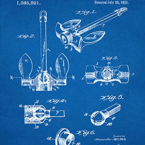 1921 Ship Anchor Patent Print - Mcnab Anchor Blueprint - Boat Anchor ...