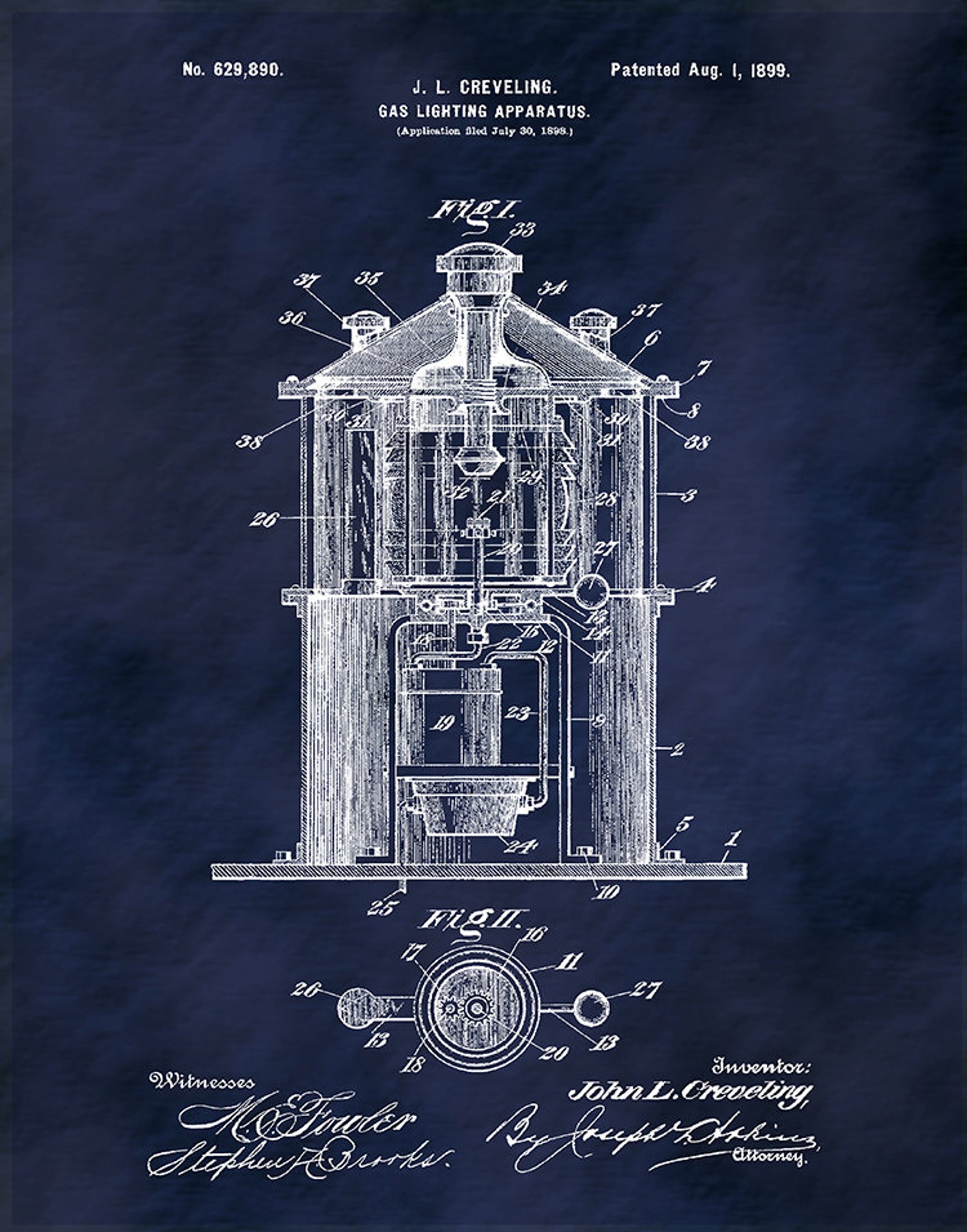 1899 Lighthouse Patent Print - Lighthouse Gas Light Blueprint - Fresnel ...
