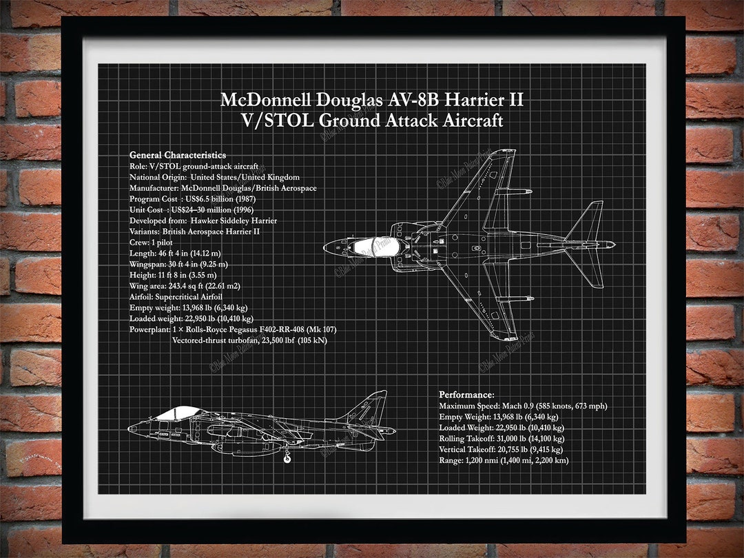 AV-8B Harrier II Blueprint, Mcdonnell Douglas AV-8B V/stol Ground ...