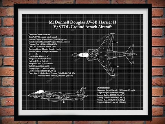AV-8B Harrier II Blueprint Mcdonnell Douglas AV-8B V/stol | Etsy