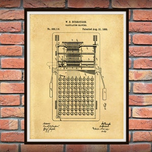 1888 Burroughs Calculator Patent Print - Burroughs Calculator Poster ...