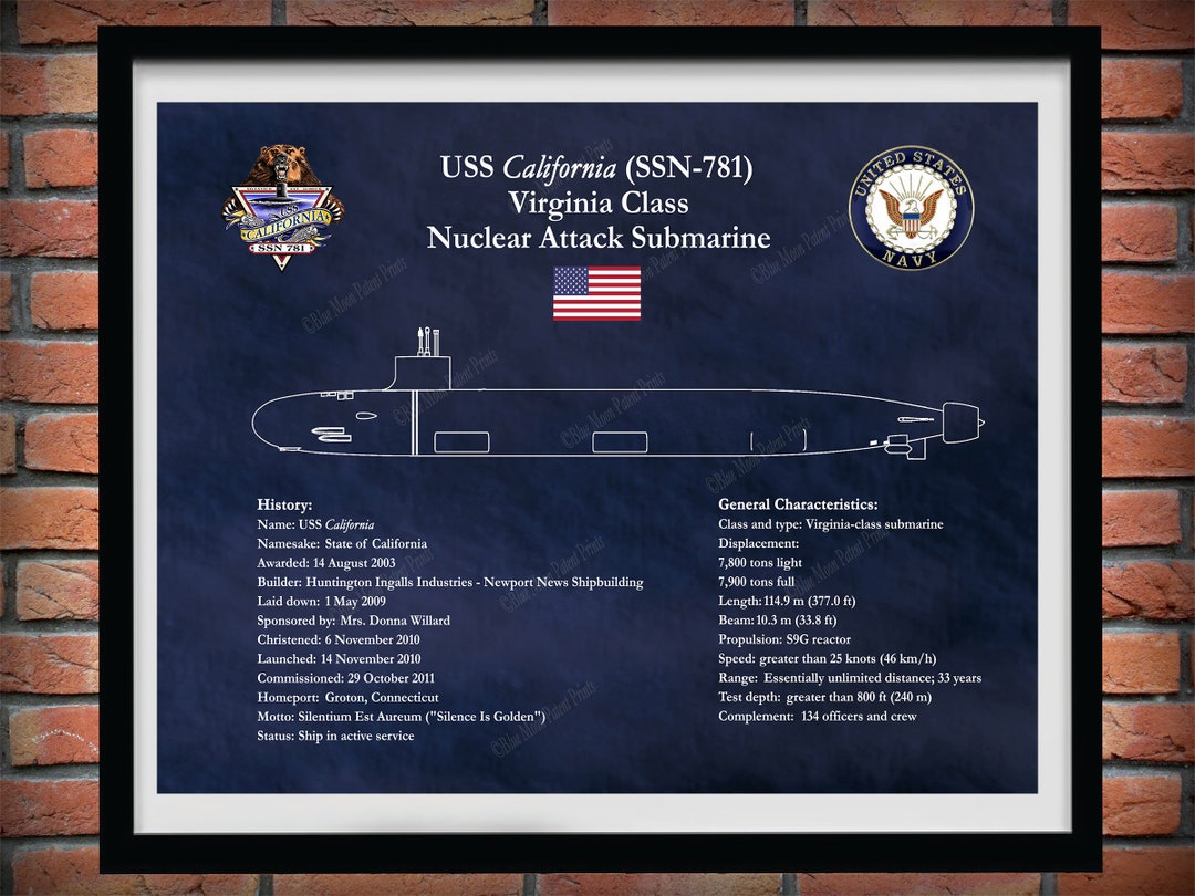 USS California SSN 781 Drawing, Virginia Class Submarine Blueprint, USS ...