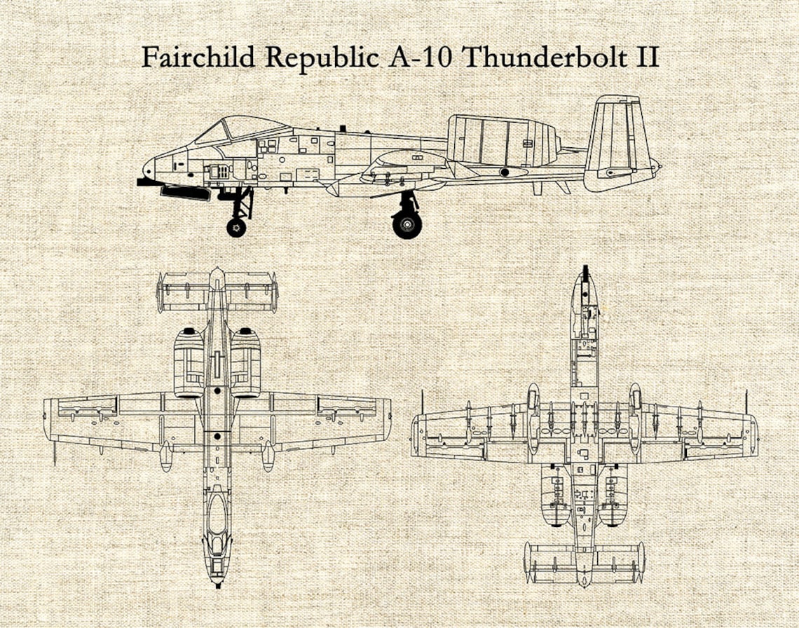 Fairchild Republic A-10 Thunderbolt II Drawing Vers 2 A-10 | Etsy