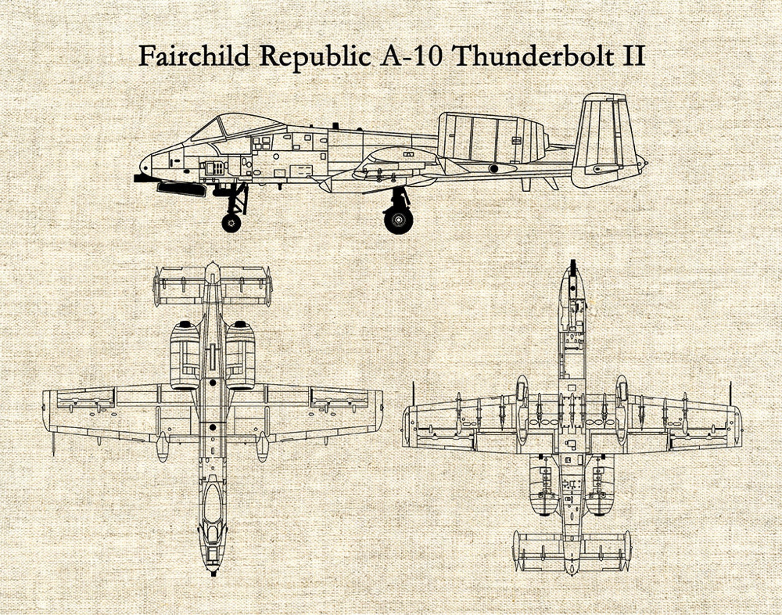 Fairchild Republic A-10 Thunderbolt II Drawing Vers 2 A-10 | Etsy