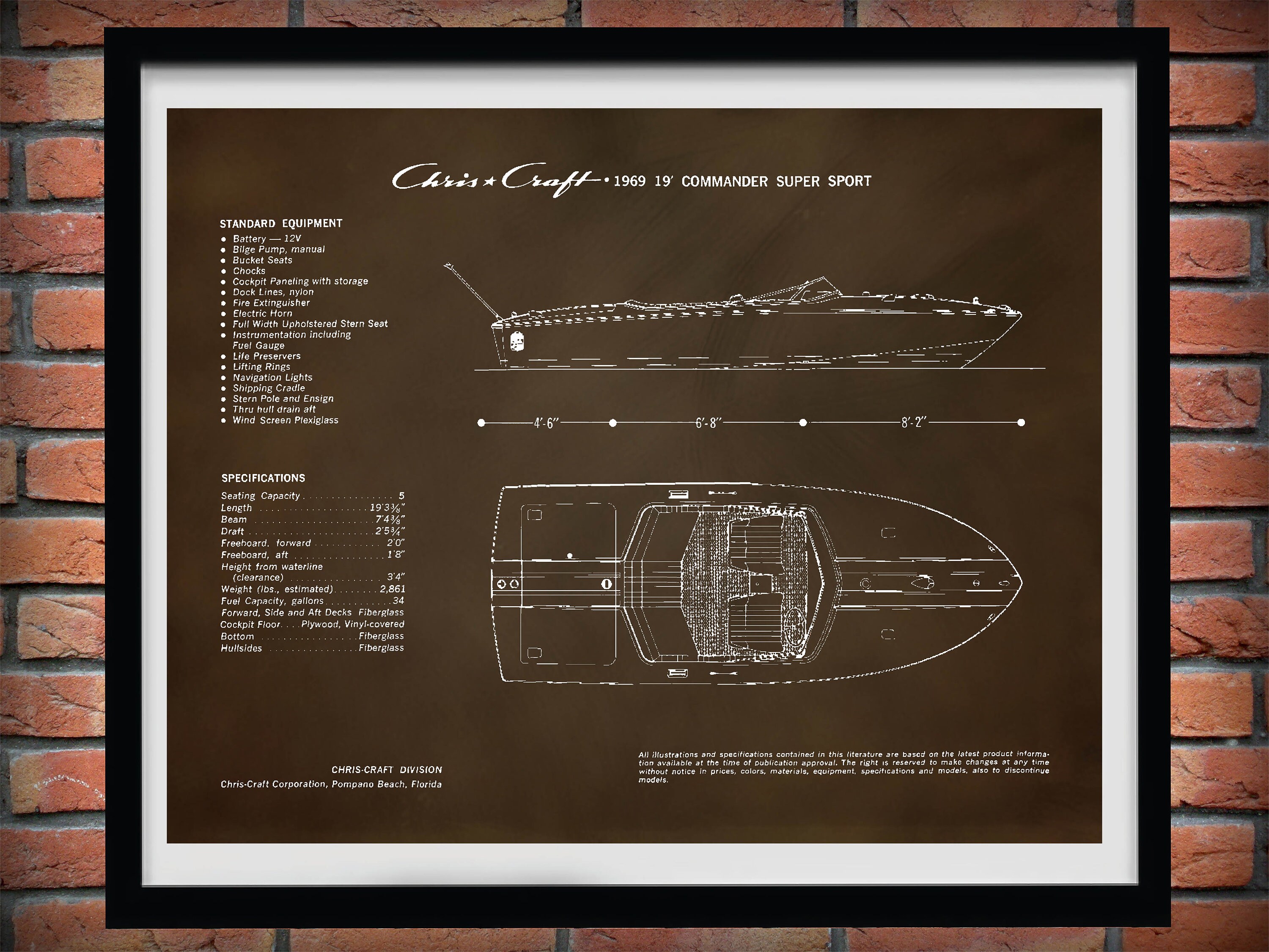 1969 Chris Craft Boat Drawing, Chris Craft Commander Super Sport Poster ...