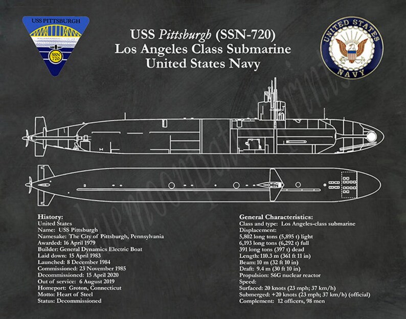 USS Pittsburgh SSN-720 Submarine Blueprint Los Angeles Class | Etsy